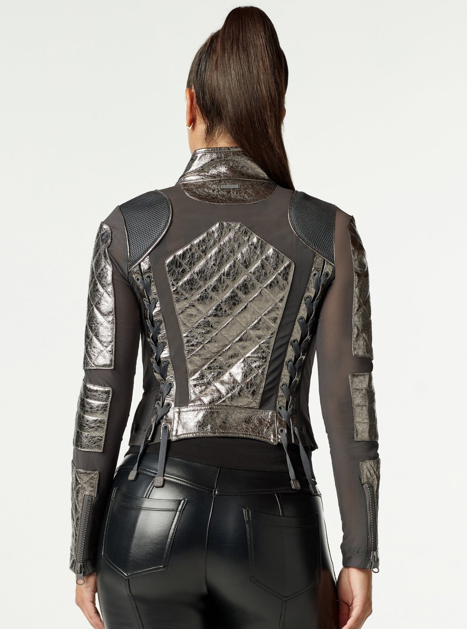 METALLIC MOTO MESH JACKET - Blanc Noir Online Store